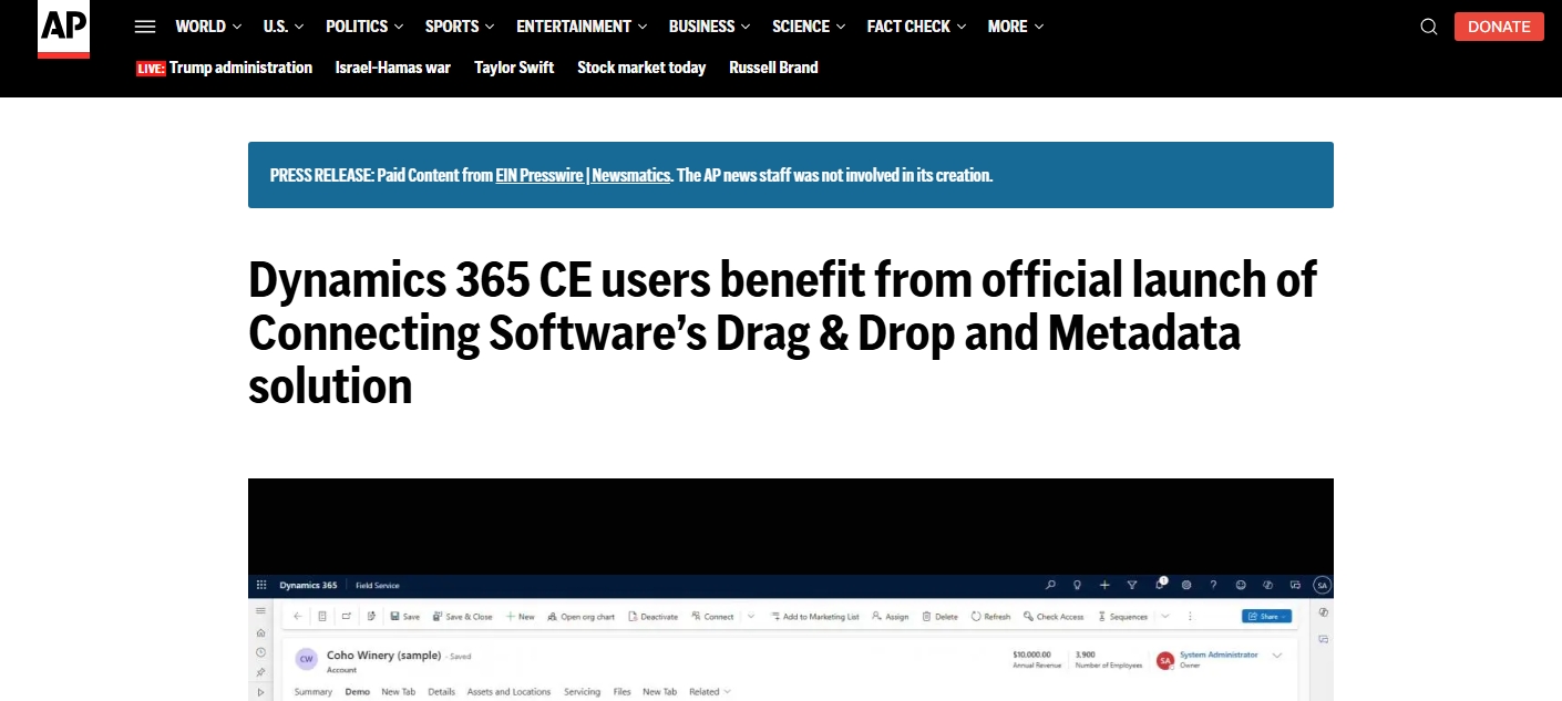 Dynamics 365 CEユーザー、Connecting Softwareのドラッグ＆ドロップとメタデータ・ソリューションの正式発表で恩恵を受ける